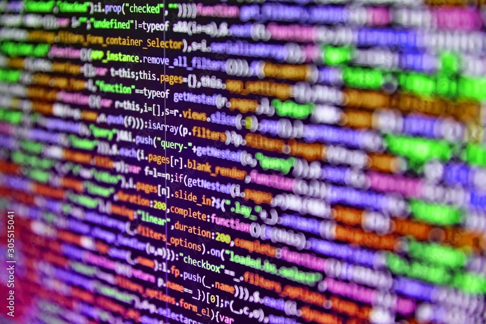 Closeup of Web Code on Computer LED Screen. Software developer programming code. Front-end ...