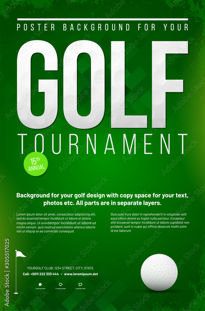Golf tournament poster template with golf ball Stock Vector | Adobe Stock