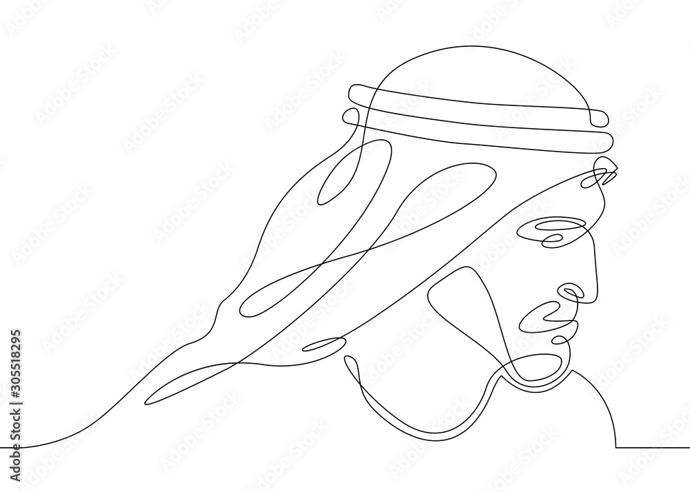 Continuous one line one drawn character line arab man in national ...