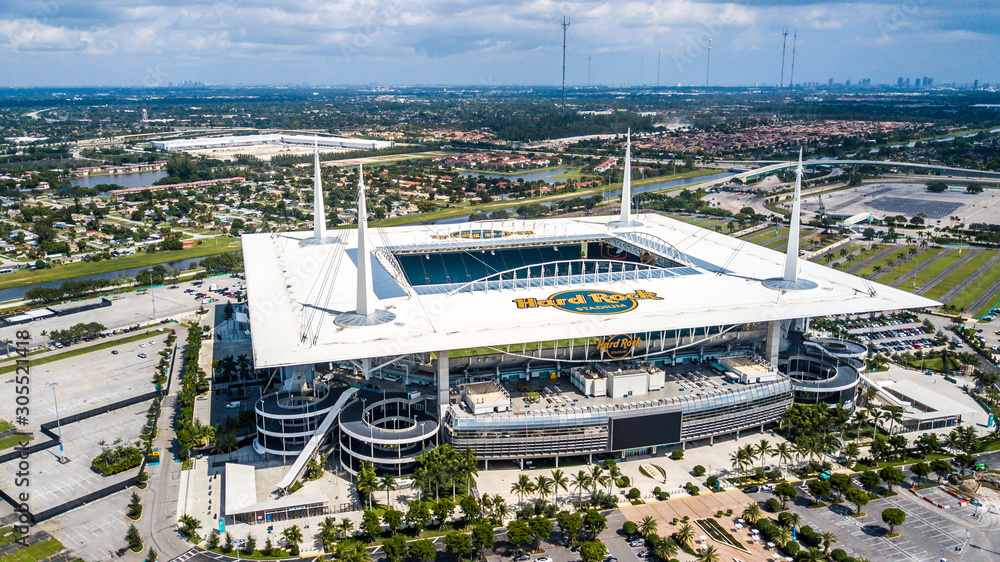 USA, Miami, October 2019: Aerial view of Hard Rock Stadium which will ...