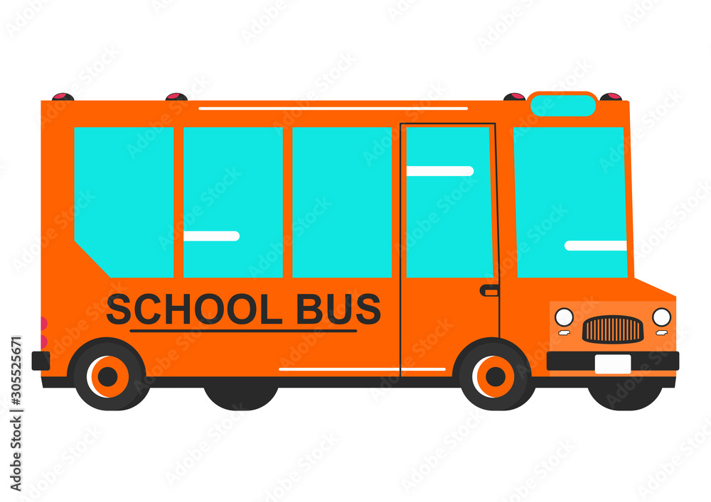 Cartoon school bus. Side view of a simplified school bus. Flat vector ...