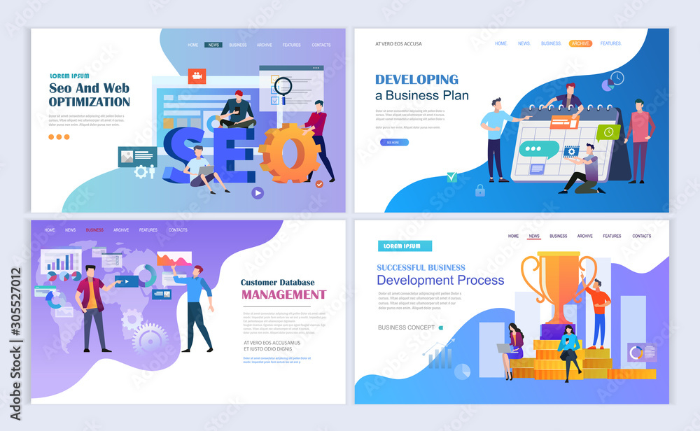 Database management and web optimization landing pages template Stock ...