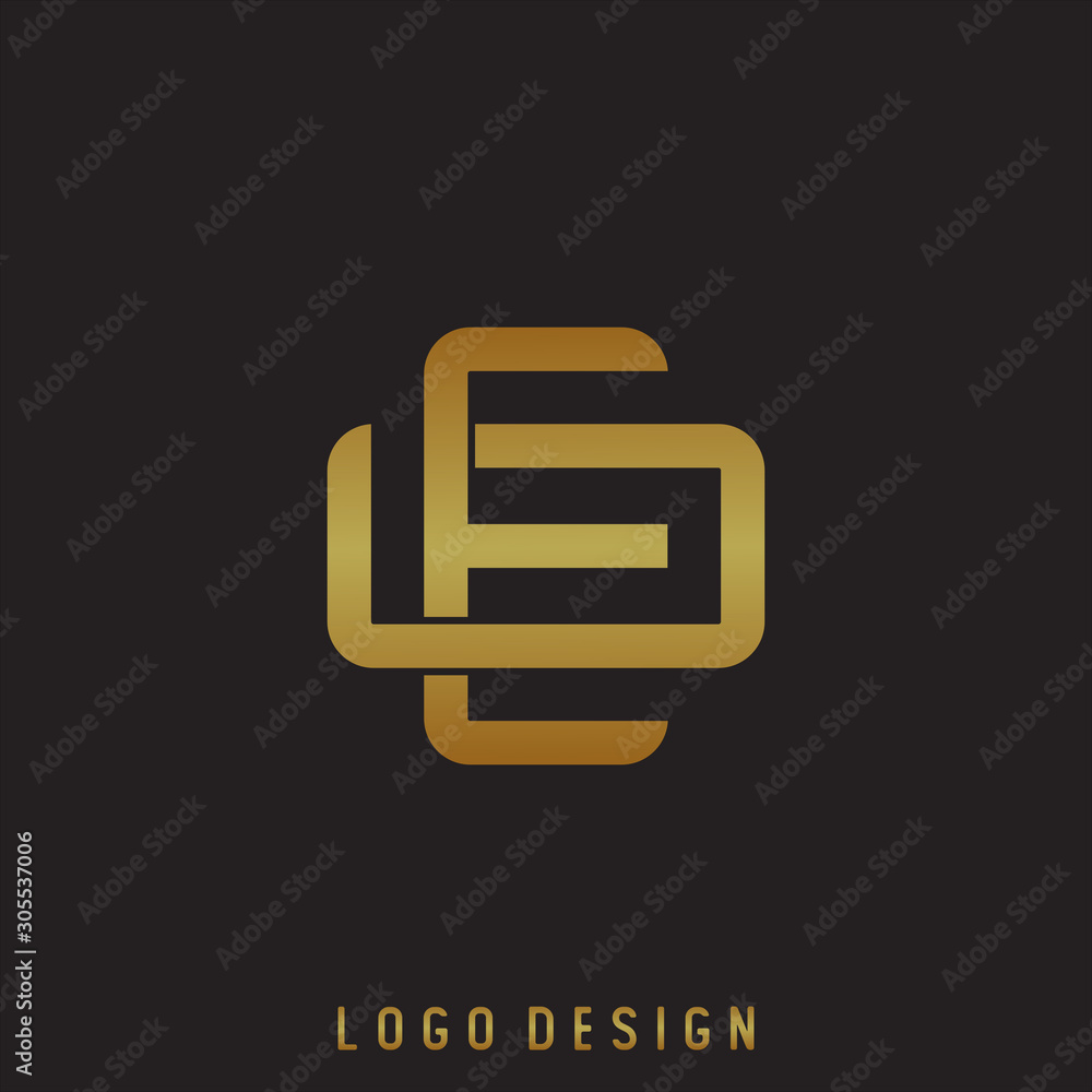 Initial letter ED, DE, overlapping interlock monogram logo, gold color ...