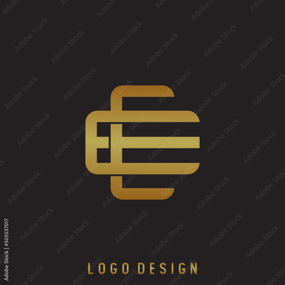 Initial letter EE, overlapping interlock monogram logo, gold color on ...
