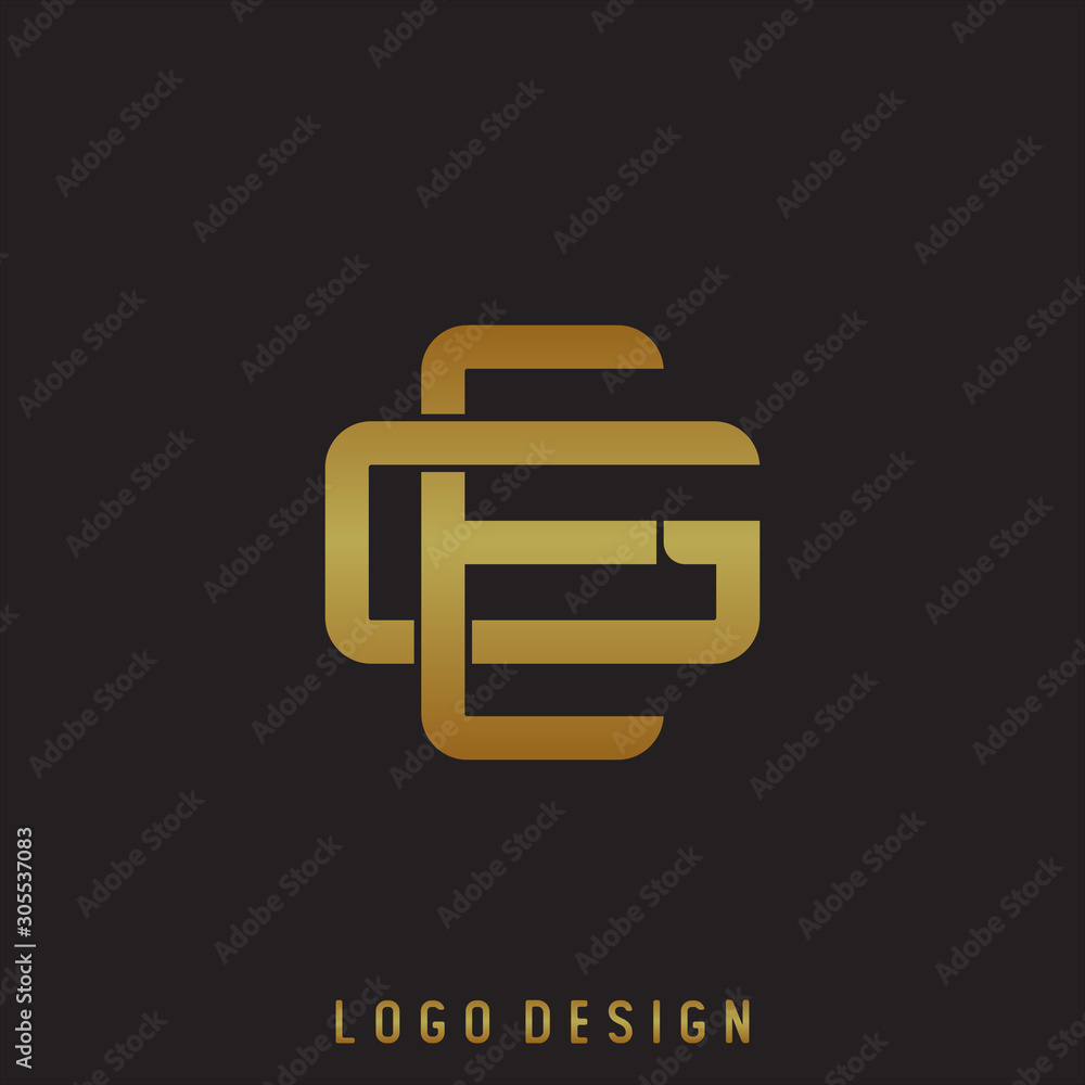 Initial letter EG, GE, overlapping interlock monogram logo, gold color ...