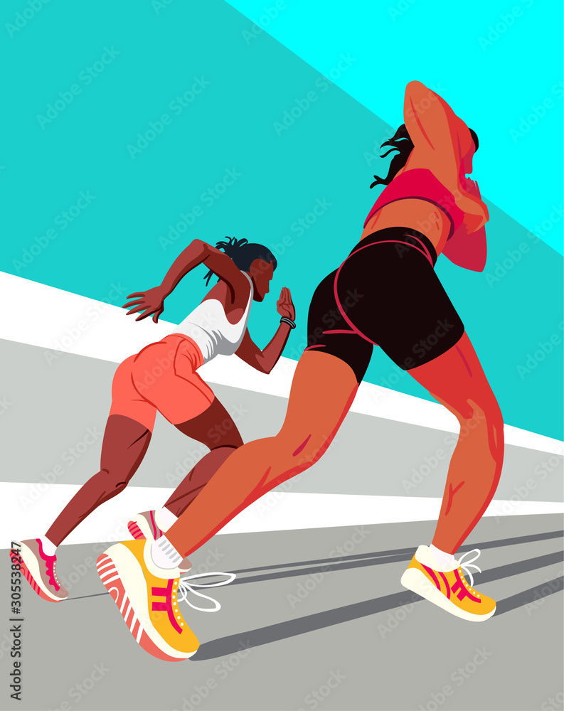 Cartoon style running girls. Vector illustration. Stock Vector | Adobe ...