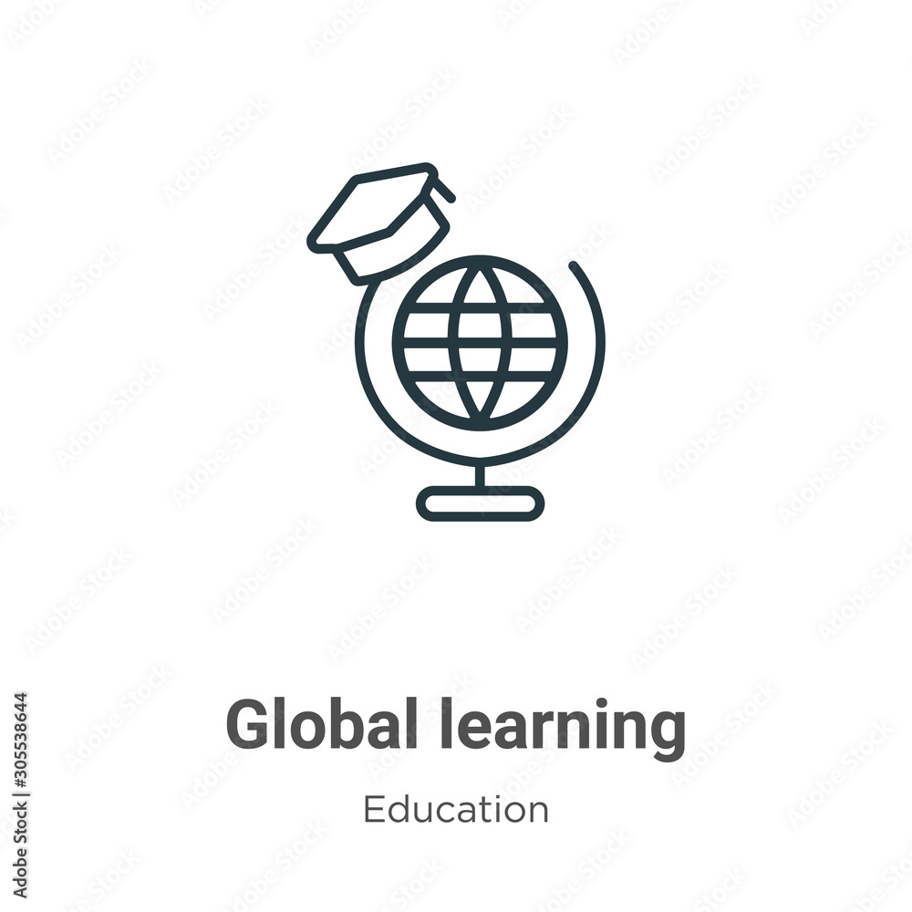 Global learning outline vector icon. Thin line black global learning ...