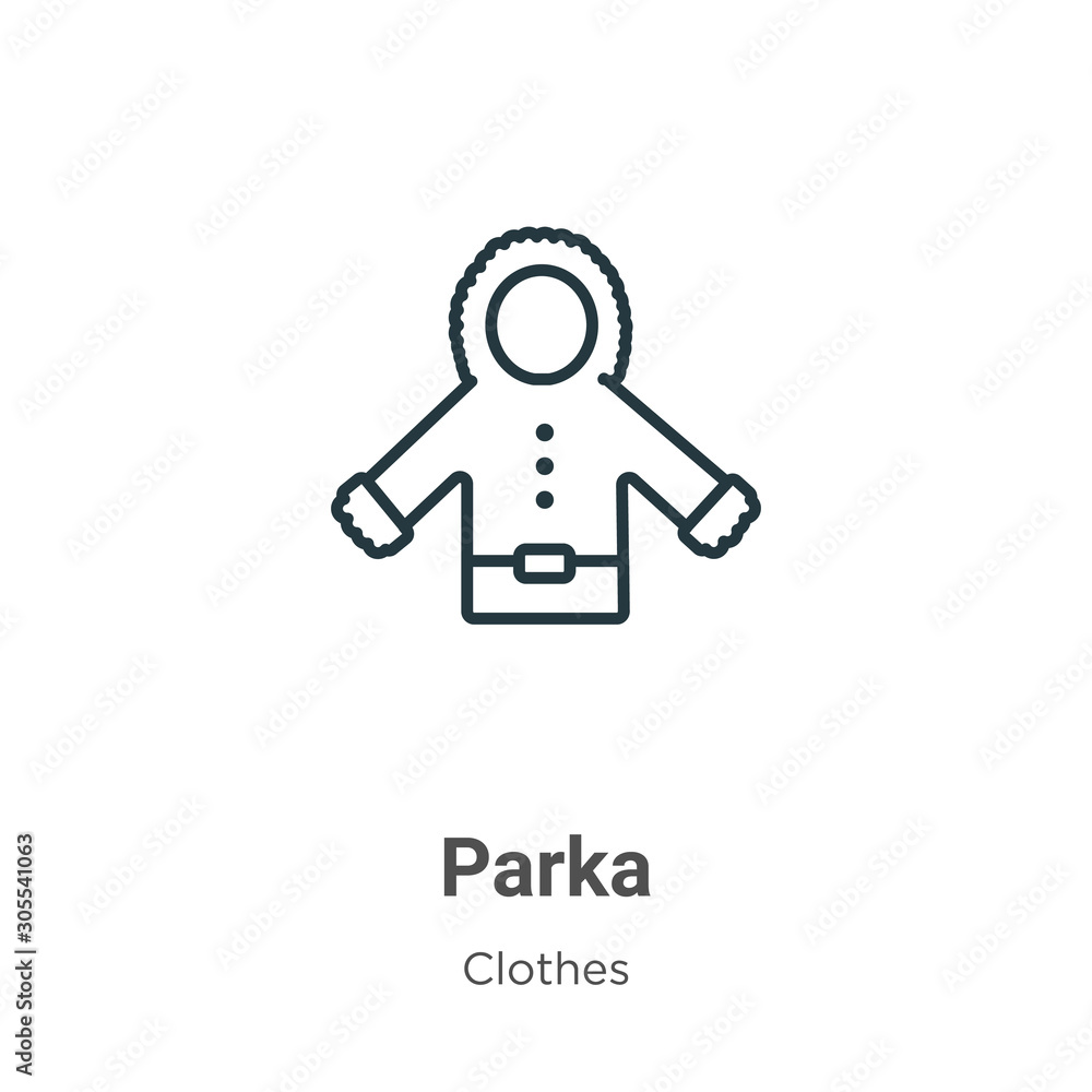 Parka outline vector icon. Thin line black parka icon, flat vector ...