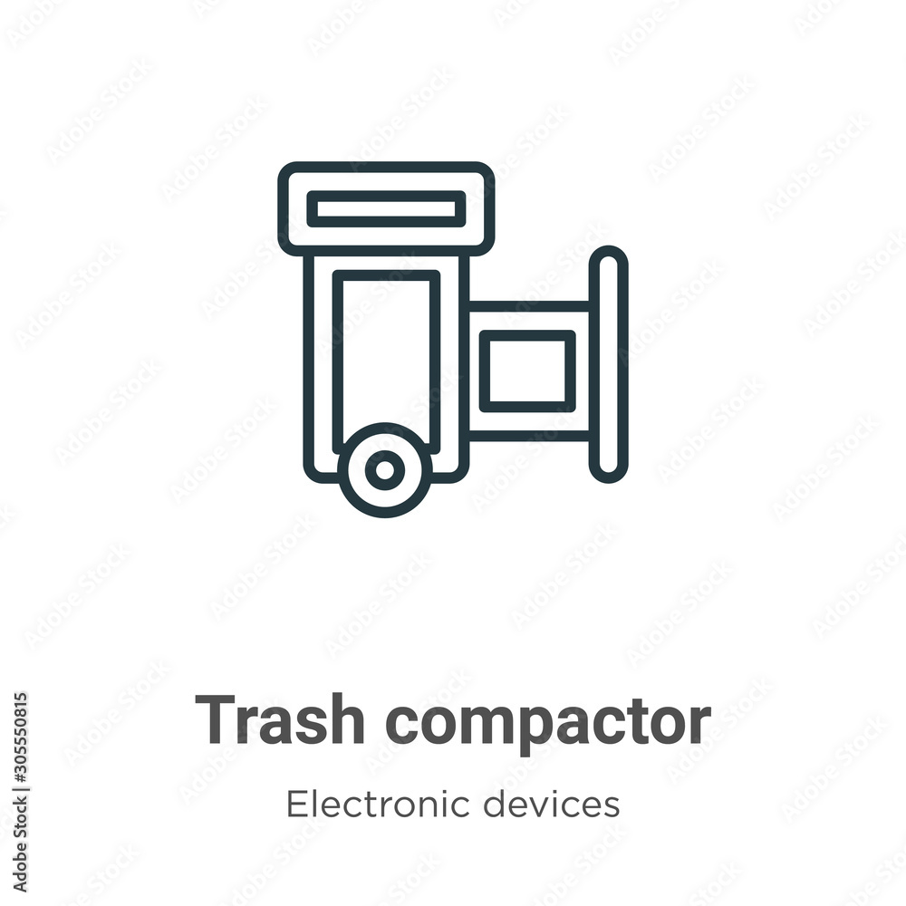 Trash compactor outline vector icon. Thin line black trash compactor ...
