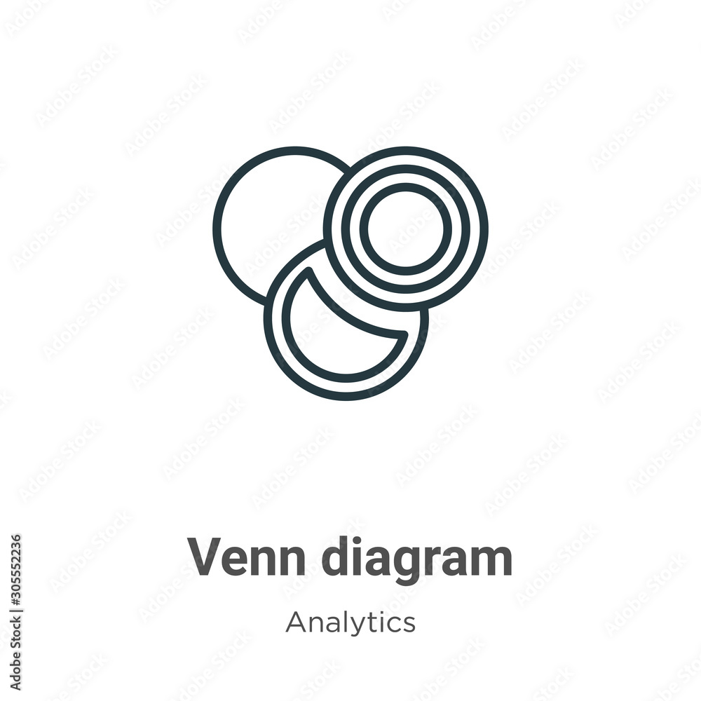 Venn diagram outline vector icon. Thin line black venn diagram icon ...