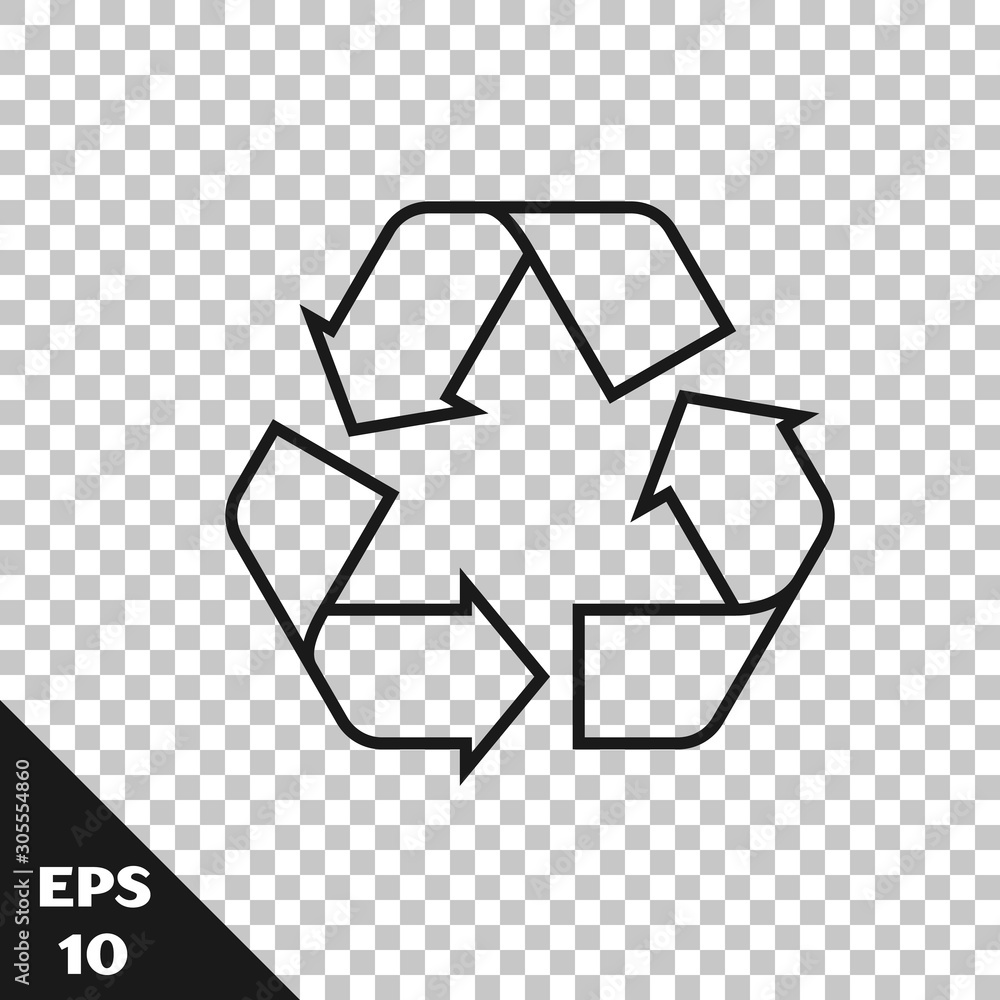 Black line Recycle symbol icon isolated on transparent background ...