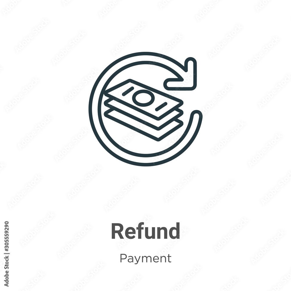 Refund outline vector icon. Thin line black refund icon, flat vector ...