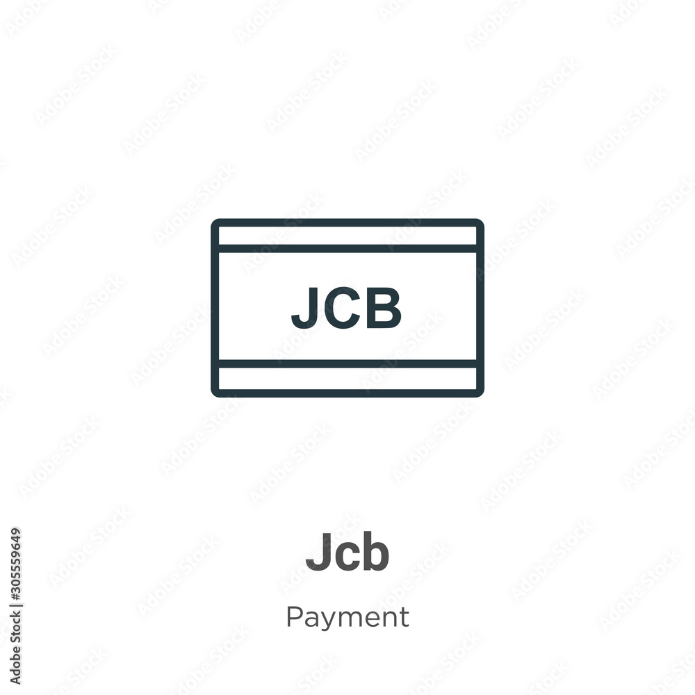 Jcb outline vector icon. Thin line black jcb icon, flat vector simple ...