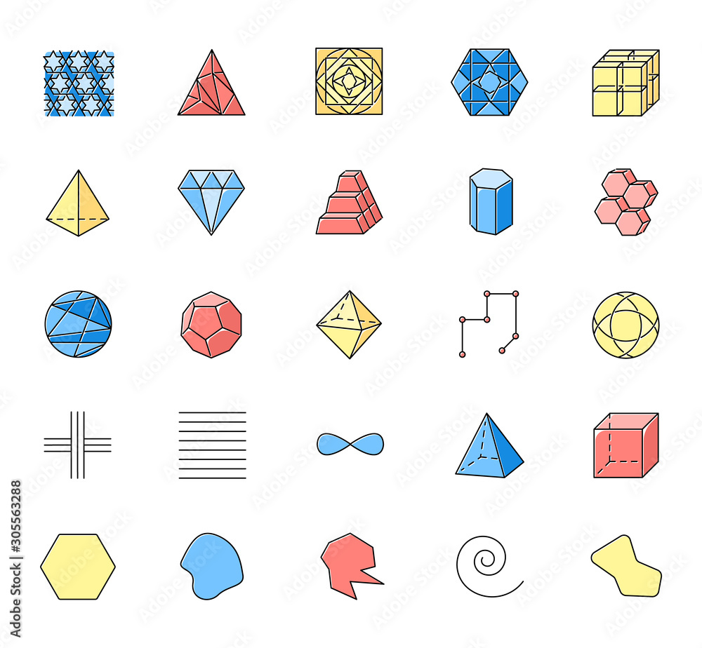 Geometric figures color icons set. Squares, circles and triangles ...