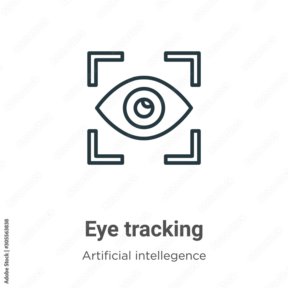 Eye tracking outline vector icon. Thin line black eye tracking icon ...