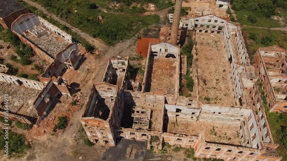 Industry and business production. Ruins and factory pipe of abandoned ...