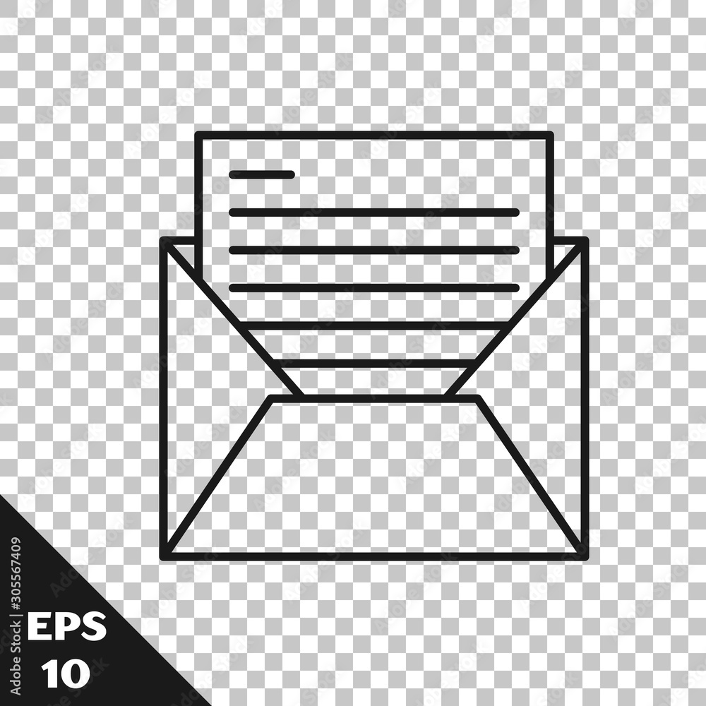Black line Mail and e-mail icon isolated on transparent background ...