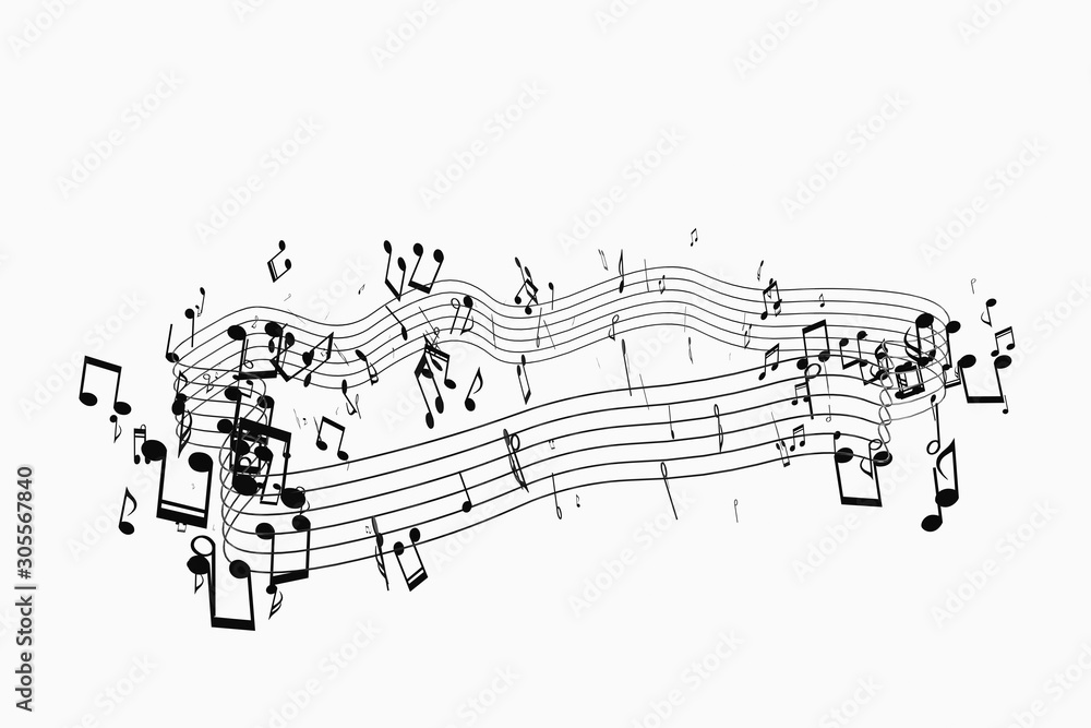 Black music notes with white background, 3d rendering. Stock ...