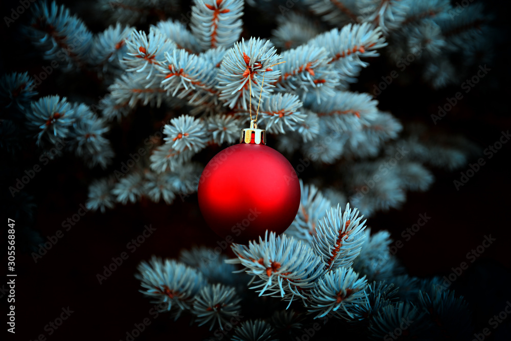 Vintage Christmas tree with red ornament for the holidays Stock Photo ...