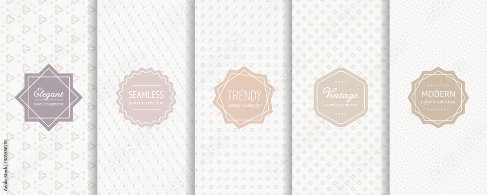 Subtle vector seamless patterns. Collection of elegant geometric ...