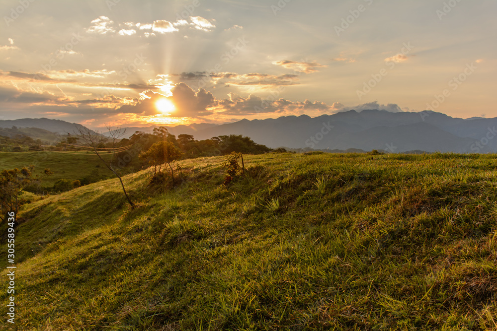 atardecer en medio de la cordillera de los andes Stock Photo | Adobe Stock