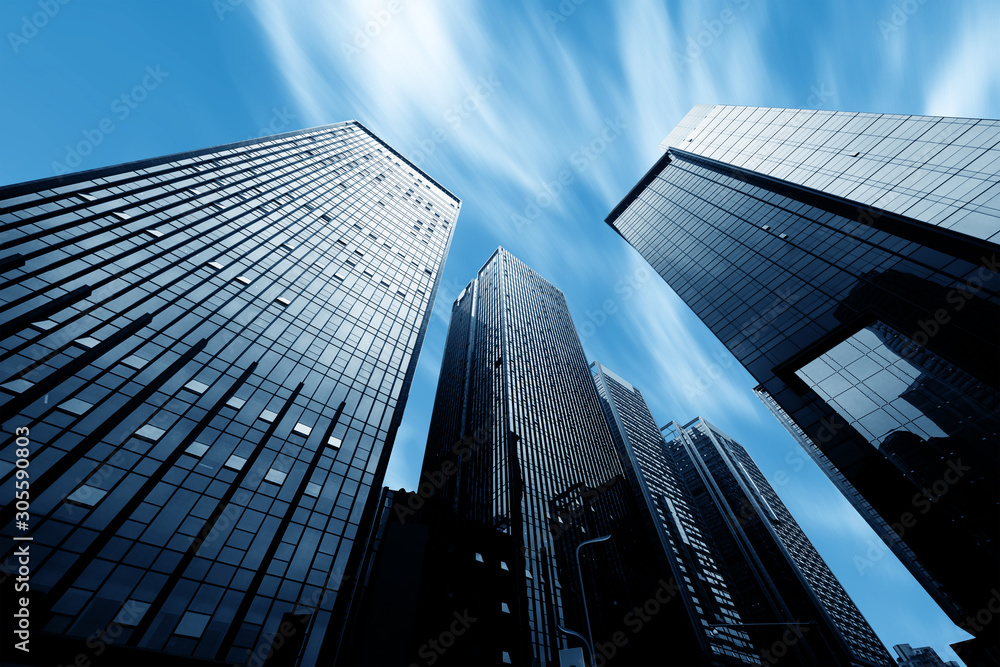 Modern buildings in downtown and blue sunlight Stock Photo | Adobe Stock
