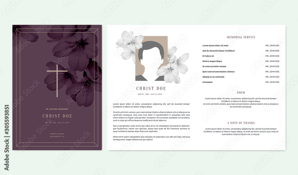 Poster Floral memorial and funeral invitation card template design ...
