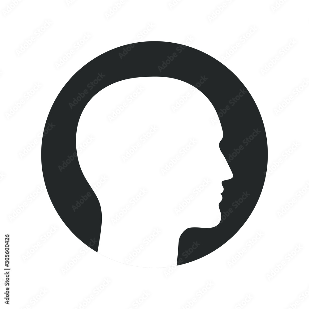 Silhouette male head graphic icon. Head man in the circle sign isolated ...