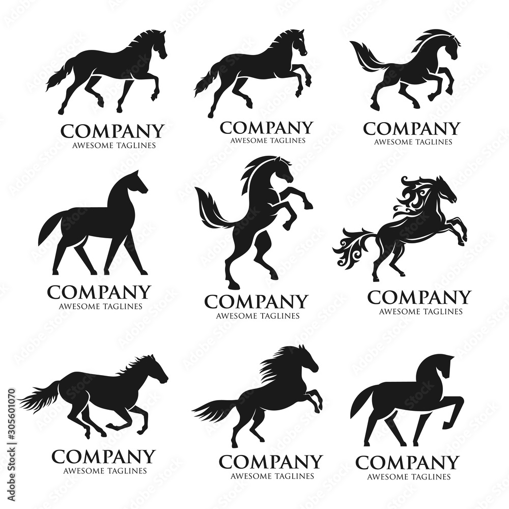 Set of Horse Logo Design Icon Symbol. Horse Vector. Horse Silhouette ...