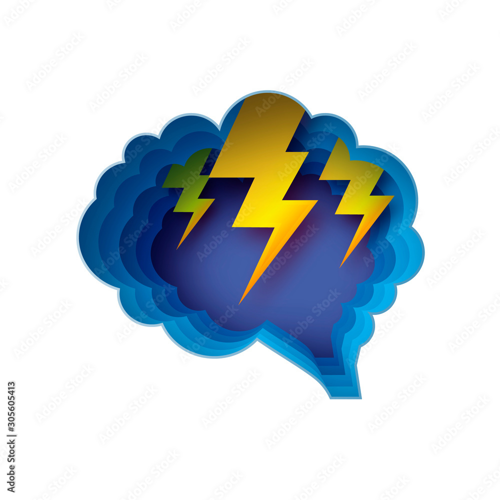 Brainstorm paper cut style. Origami brain and a lightning storm ...