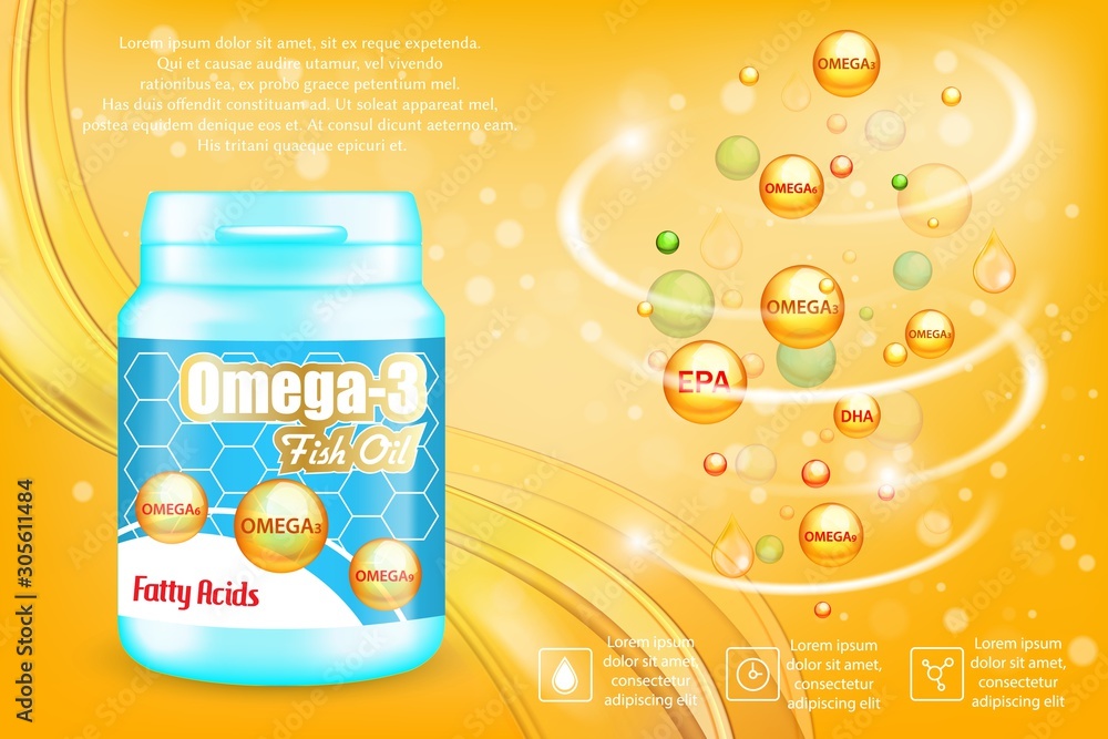 Omega-3 fatty acids advertising vector poster banner template Stock ...