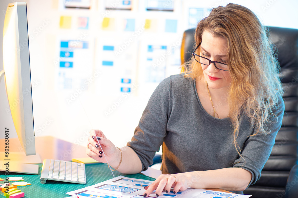 Girl - designer creates an application. Thesis of a UX designer ...