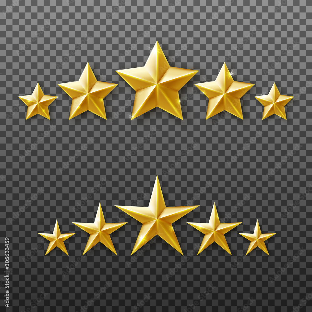 5 Gold stars rating set isolated on transparent background Stock Vector ...