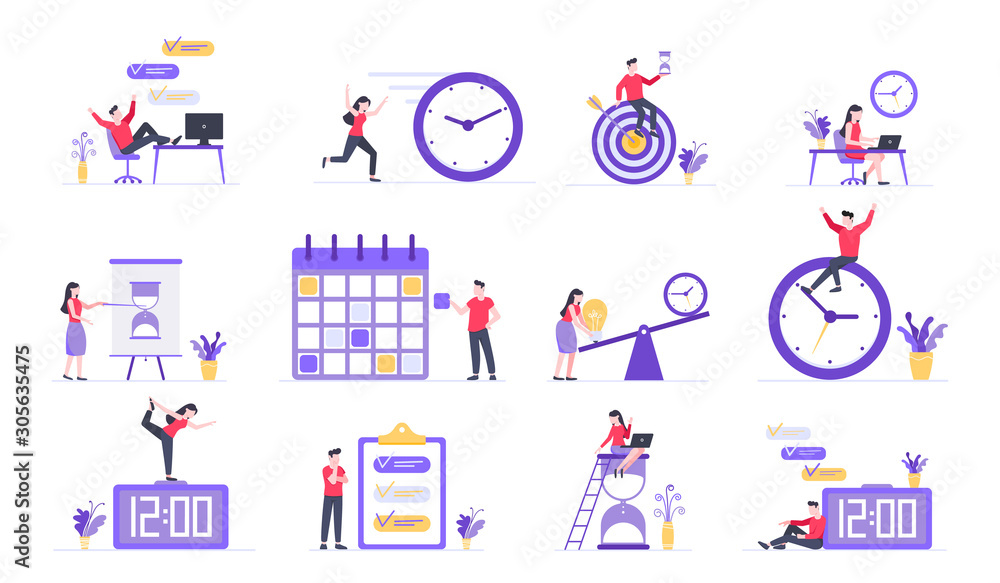 Effective Planning time management business concept set. Business ...