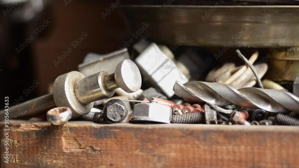 Mess on the workbench. Workbench in the workshop littered with various ...