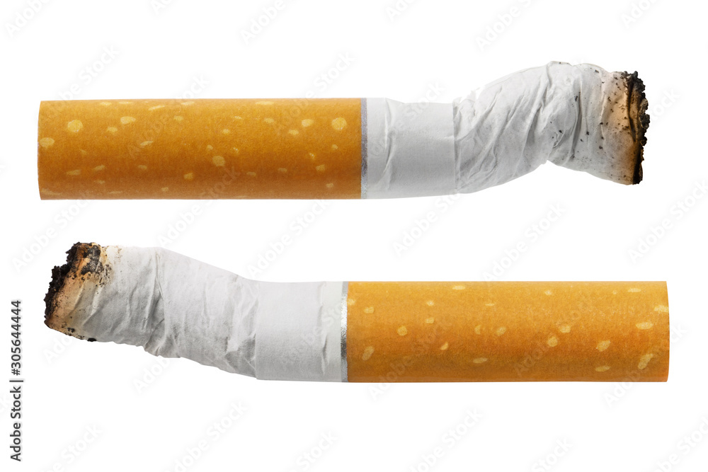 Set of extinguished cigarette butts, isolated on white background Stock ...