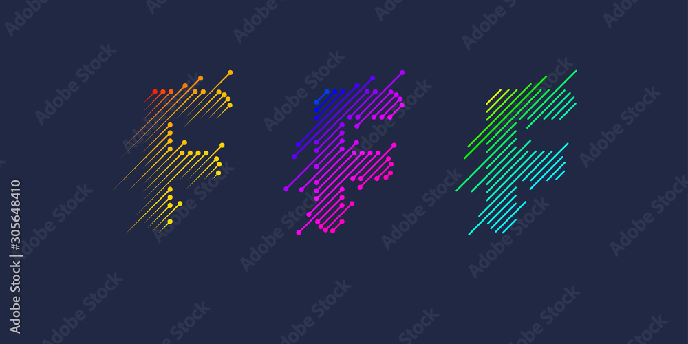Several variants of one letter F of the Latin alphabet. Dynamic sign in ...