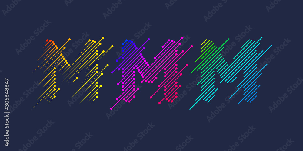 Several variants of one letter M of the Latin alphabet. Dynamic sign in ...