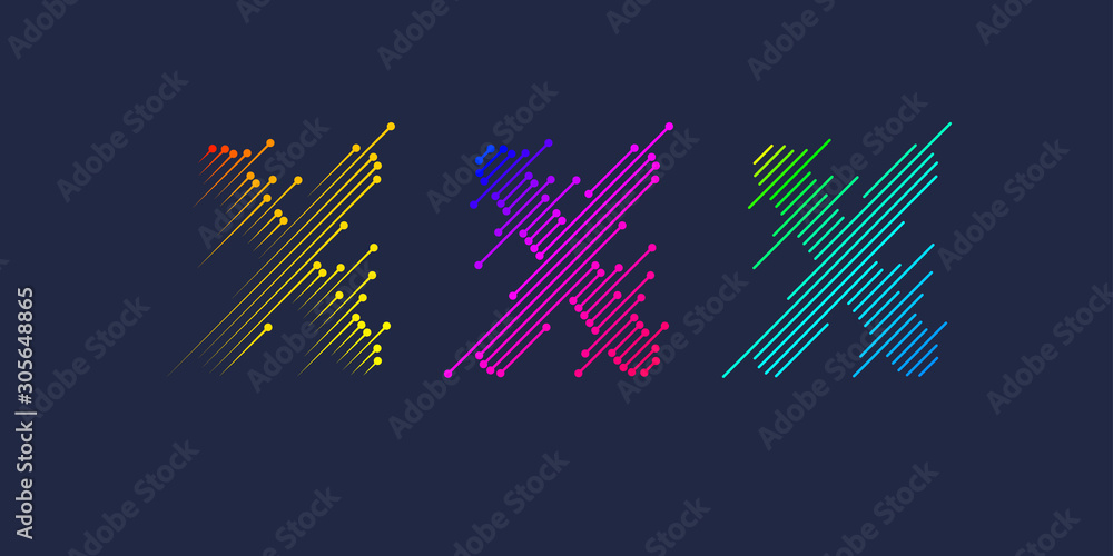 Several variants of one letter X of the Latin alphabet. Dynamic sign in ...