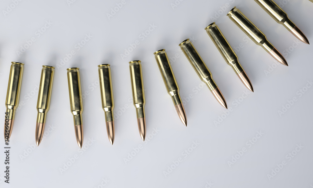 Bullet, shell on gray background. 3d illustration render. Shooting from ...
