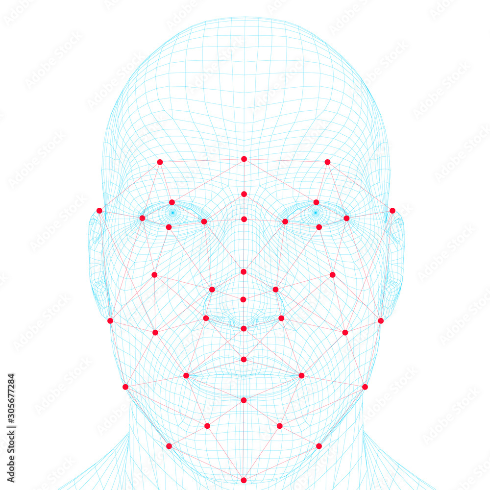 Face recognition men. The polygonal wireframe of the head of a man ...