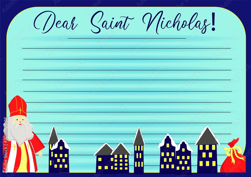 A form or template for a letter by St. Nicholas with a miter, a ...