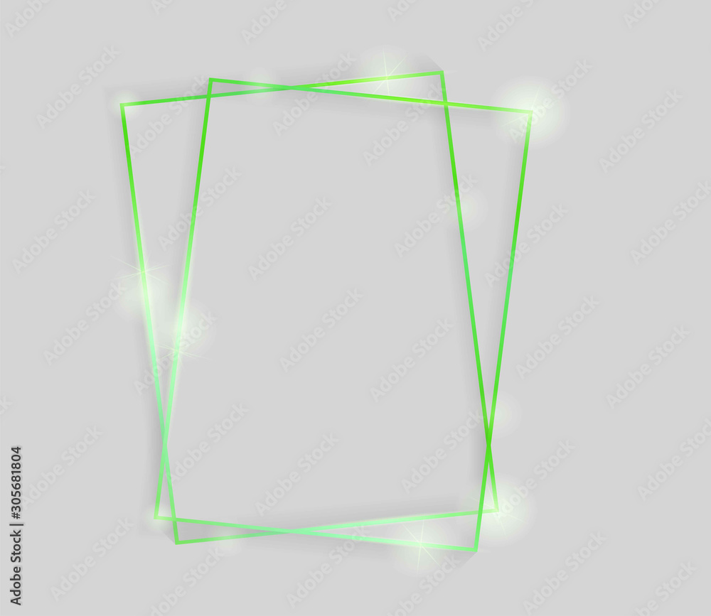 Green shiny glowing vintage frame with shadows isolated on grey ...