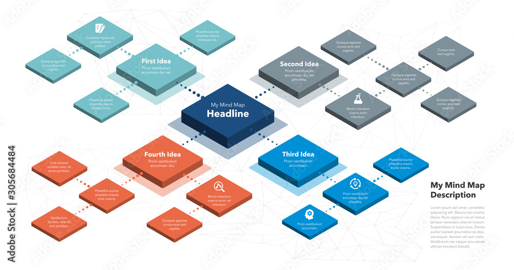 Simple infographic for isometric mind map visualization template. Easy ...