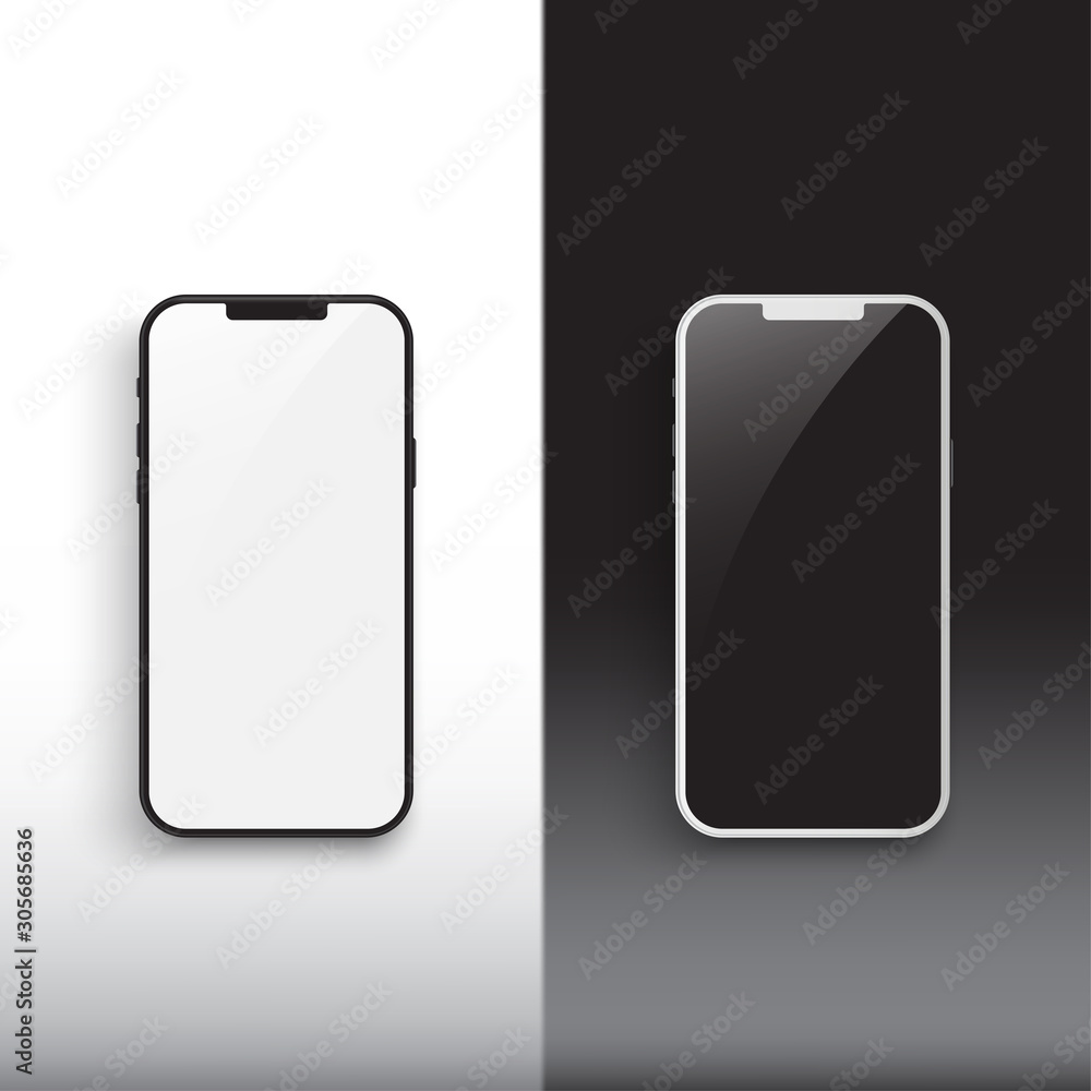 Smartphones black and white. New realistic mobile smartphone modern ...