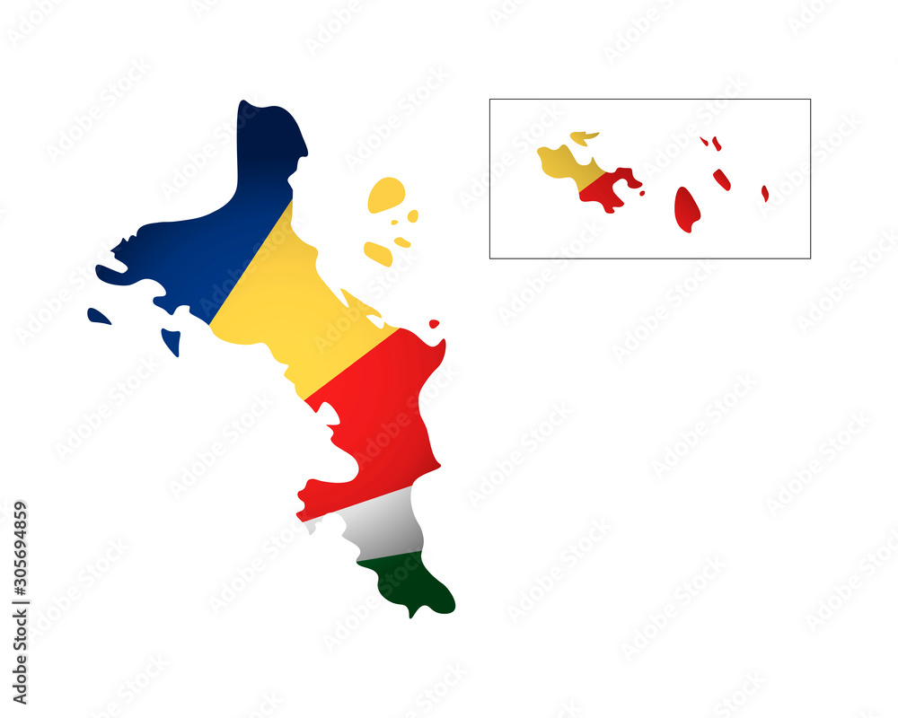Vector illustration with national flag and map (simplified shape) of ...