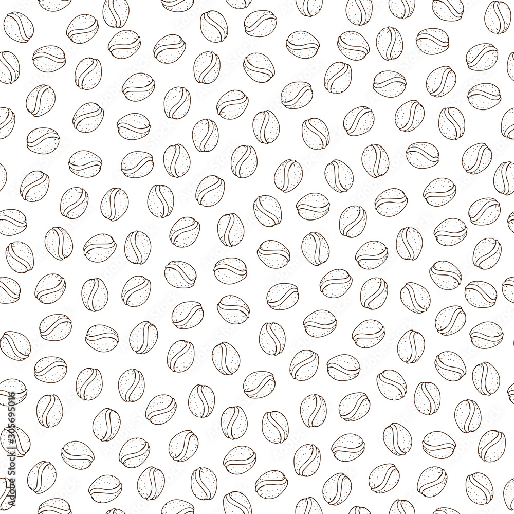 Vector hand drawn pattern of coffee seeds. Coffee beans seamless ...