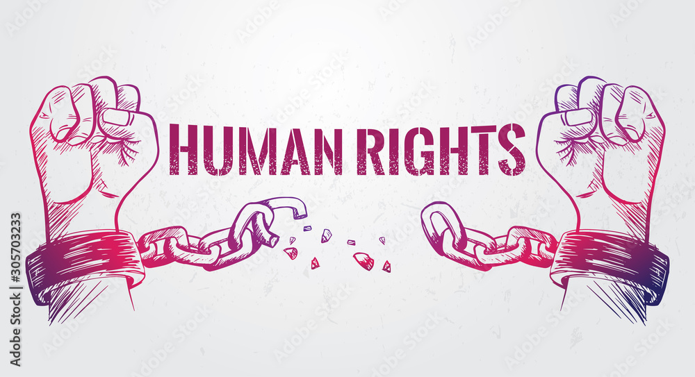 Sketched Hand fist raise up breaking the chain, International Human ...