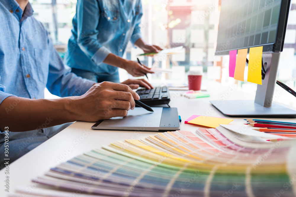 designer graphic creative creativity working together coloring using ...