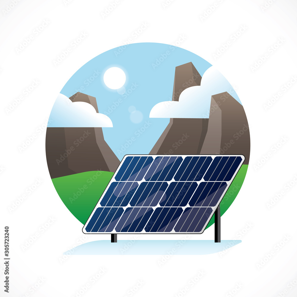 solar cell energy, solar cell power plant Stock Vector | Adobe Stock